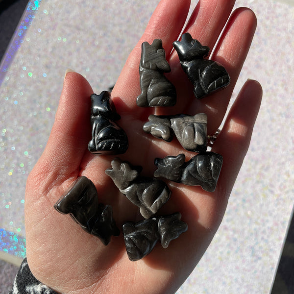 Silver Sheen Obsidian Wolf Carvings - Mini - Rocks with Sass